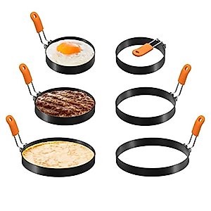 AIDULYY 6 Pcs Stainless Steel Egg Rings + 9 holes Multipurpose Stainless Steel Steamed Egg Rack Combo Set, Egg Mold For Breakfast, Mini Pancakes, and Fried Eggs (4 Inch, 6 Inch, 8 Inch)