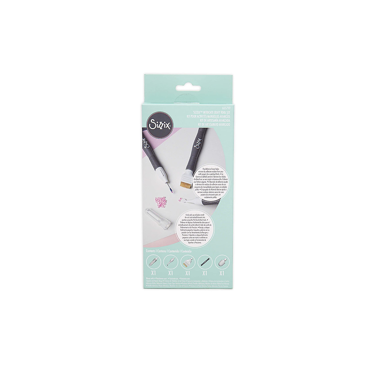 Sizzix Sticky Pick Up & Push Craft Set Tool Perfect for Intricate Papercraft, Cardmaking, Model Parts, Diamond Art, Sequins & More, One Size, White/Grey