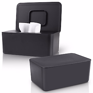 2 Pack LEQXGO Baby Wipes Dispenser, Wipes Dispenser Baby Wipes Case, Baby Wipe Holder for Fresh Wipes, Non-Slip Wipes Case, Wipe Container with Sealing Design Lid (Black and Black)