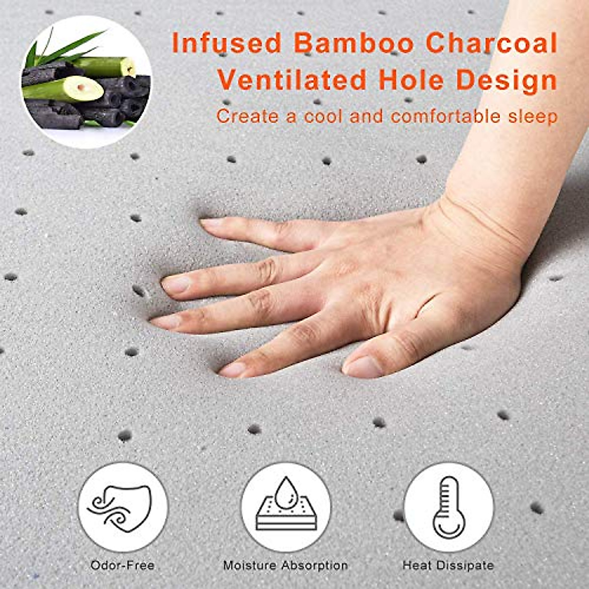 Maxzzz Memory Foam Mattress Topper Twin, 2 Inch Bamboo Charcoal Mattress Topper Bed Topper with Removable Soft Cover, Ventilated Design & CertiPUR-US Certified Foam Topper(Twin)