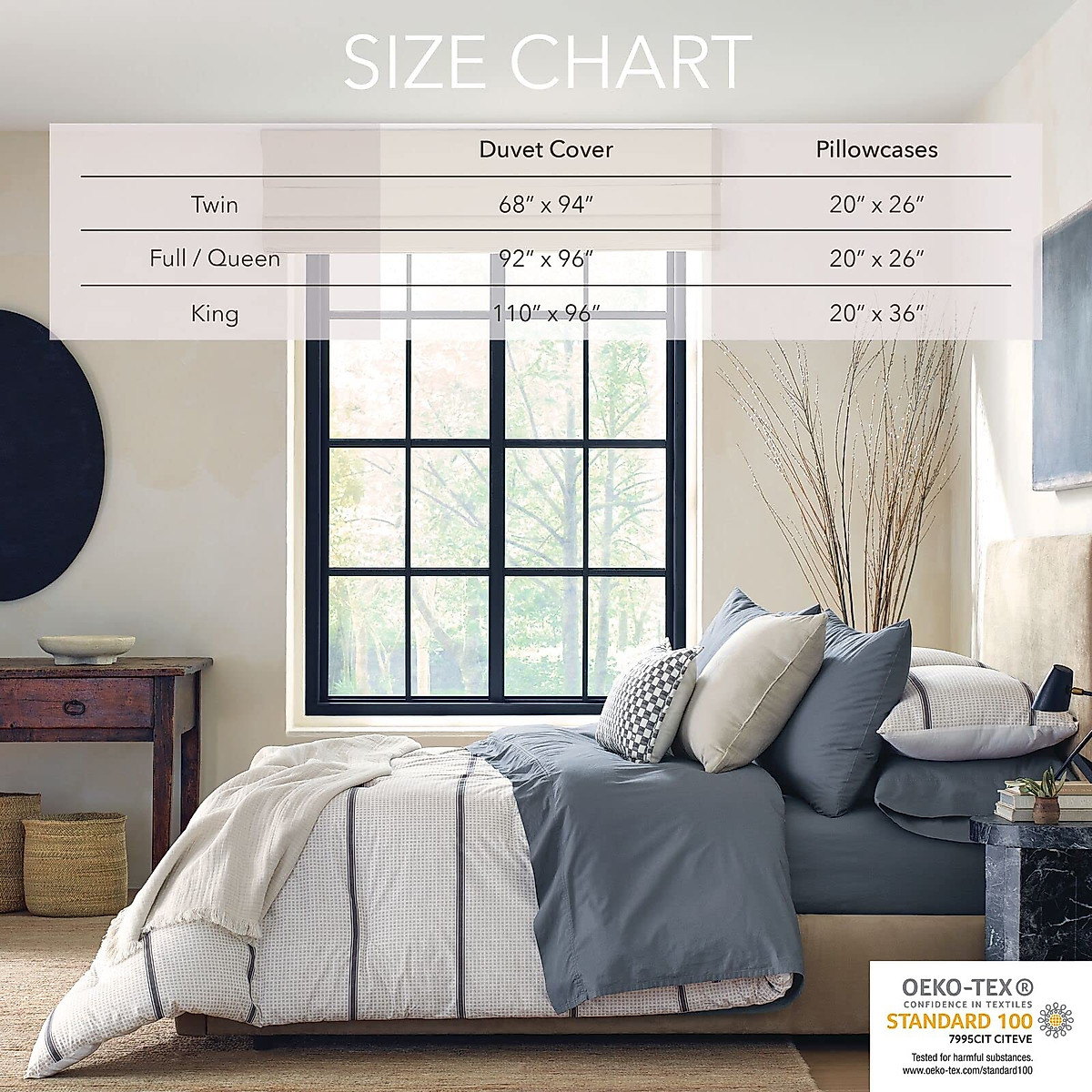 Nate Home by Nate Berkus 250TC 3-Piece Printed Shapes All-Season Cotton Duvet Cover Set | Bedding Set from mDesign - King Size - 1 Duvet Cover, 2 Pillow Shams, Pearl/Night (Taupe/Black)