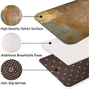 RYANZA 2 Pieces Kitchen Rugs, Abstract Anti Fatigue Non Slip Foam Cushioned Grey and Brown Art Painting Comfort Indoor Floor Mat Runner Rug Set for Laundry Office Sink Bathroom (17"x48"+17"x24")