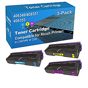 Jullu 3-Pack (C+Y+M) Compatible High Yield 408349+ 408351+ 408350 Laser Printer Toner Cartridge Used for Ricoh M C250FWB, M C250 Printer