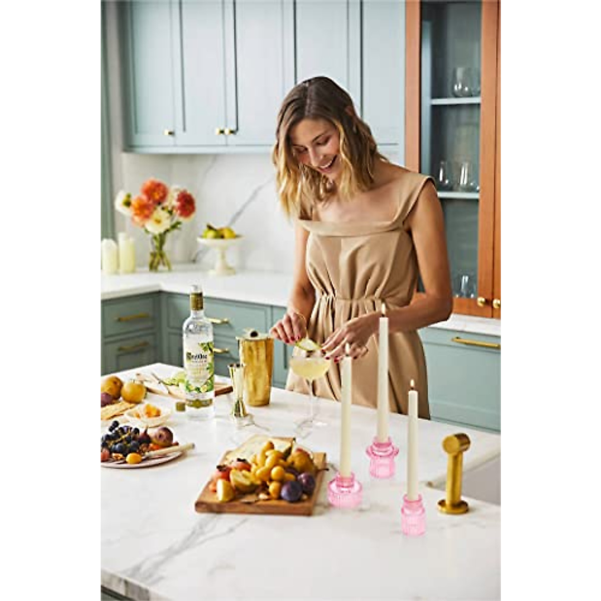 Vixdonos Pink Candlestick Holders Set of 3 Glass Candle Holders for Taper Candles,Pillar Candles and Tealight Candles