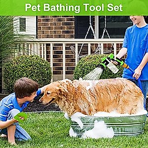 Pup Jet Dog Wash 7 Pieces Pet Bathing Tool Set Include Hose Nozzle Foam Sprayer with Connectors, Dog Rubber Comb Brush and Wash Mitt, for Showering Pet, Car Wash and Watering Plants Green