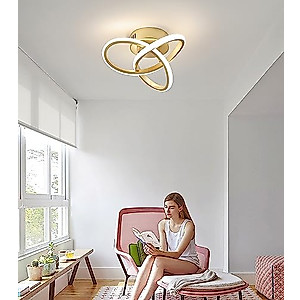 AMZASA Modern LED Ceiling Light Fixtures Gold Semi Flush Mount Ceiling Lamp Hallway Lights for Bedroom Bathroom Entryway Closet Balcony Stair Laundry Room Curved Design