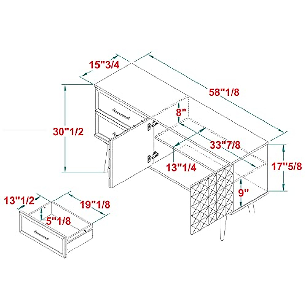 Walker Edison Deluca Boho Solid Wood 2 Door Sideboard with Prism Detail, 58 Inch, Brown