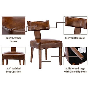 RIVOVA Set of 4 PU Leather Upholstered Side Chairs, Modern Kitchen Armless Parson Chairs Solid Wood Dining Chairs, Brown