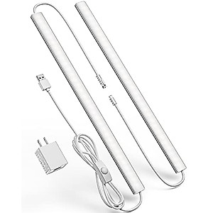 Vovamo Plug-in Under Cabinet Lighting, Dimmable Under Counter Lights for Kitchen, 2pcs 12 Inch, Cold White 6000K Linkable USB Led Closet Light, Wired Indoor Night Lights Bar for Desk, Sink,Workbench