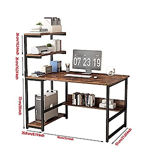 ALISENED Computer Desk with 4-Tier Storage Shelves, 43.3 inch Modern Large Office Desk Computer Table Studying Writing Desk Workstation with Bookshelf and Tower Shelf for Home Office