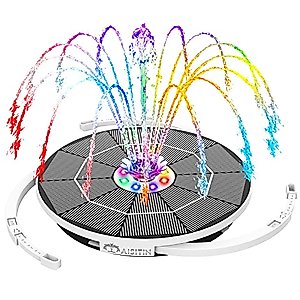 AISITIN 3.5W LED Solar Bird Bath Fountains Upgraded, Solar Fountain with 8 Nozzles, 3000 Battery & 3 Brackets, Floating Solar Powered Water Pump for Garden, Pond, Bird Bath and Pool