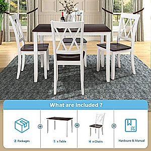 Merax Dining Table Set, Dining Room Set for 4, Kitchen Table Sets, Wood Dining Table and Chairs Set, Dining Set for Dining Room/Kitchen Room/Small Spaces, Cherry+White