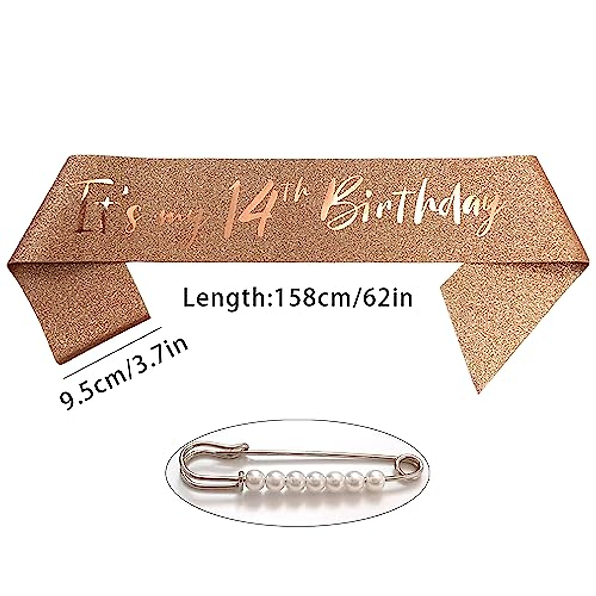 Ceqiny 14th Birthday Sash Tiara and Crowns for Girls, Birthday Queen Rose Gold Tiara, Princess Tiara Rhinestone Headbands with Combs Bridal Wedding Tiaras for Wedding Prom Bridal Party Christmas