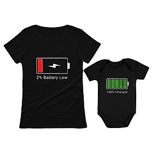 Tstars Battery Low 100% Charged Mommy and Baby Girl Boy Matching Outfits Funny Mothers Day Mother & Daughter Son Shirts Mom Black Medium/Baby Black Newborn (0-3M)