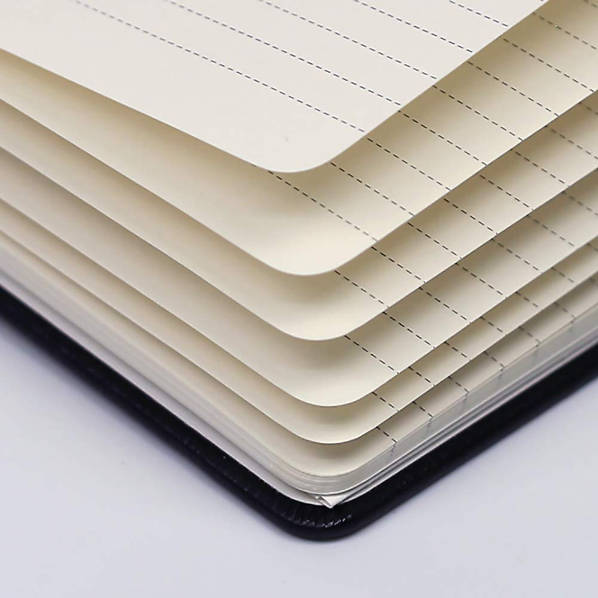 Thick Hardcover Notebook/Journal with A5 120gsm Premium Paper, College Ruled Bound with Pen Holder, Black Leather, 3 Ribbon Marker, Inner Pocket, 8.4 x 5.7 in