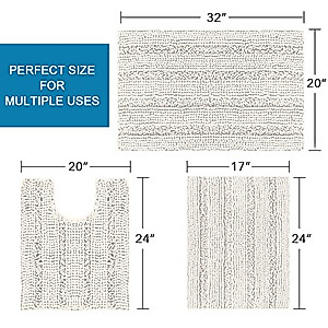 H.VERSAILTEX 3 Piece Bathroom Rugs Sets Thick Striped Bath Rugs Set for Bathroom Non Slip Soft Absorbent Bath Mat Set for Tub, Shower and Toilet(17''x24''+20''x32''+20''x24'' U-Shaped, Ivory)