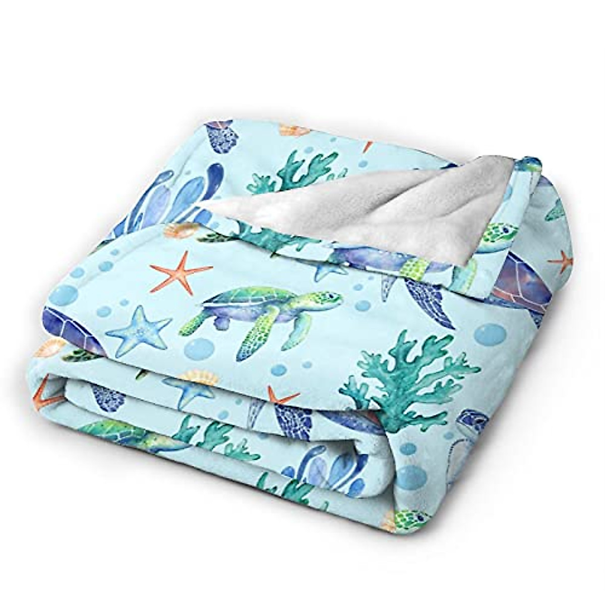 Majoug Sea Turtle Throw Blanket Flannel Fleece Bed Blanket Cozy Air Conditioning Blanket Plush Blanket for Bedroom Living Sofa Car 80"x60"