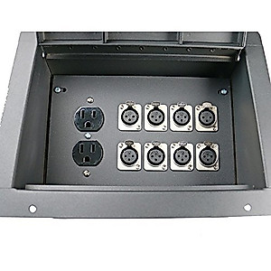 Pro Audio Stage Recessed Floor Box with 110v Electric and XLR Connections (8 XLR, Pre Wired)