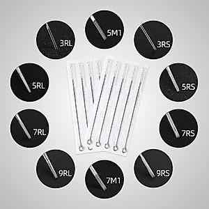 Tattoo Needles and Tips Set, 100pcs Disposable Mixed Tattoo Needles and Assorted Sterilized Tattoo Needles Tips, 5pcs of each-3rl 5rl 7rl 9rl 3rs 5rs 7rs 9rs 5m1 7m1 3RT 5RT 7RT 9RT 3DT 5DT 7D