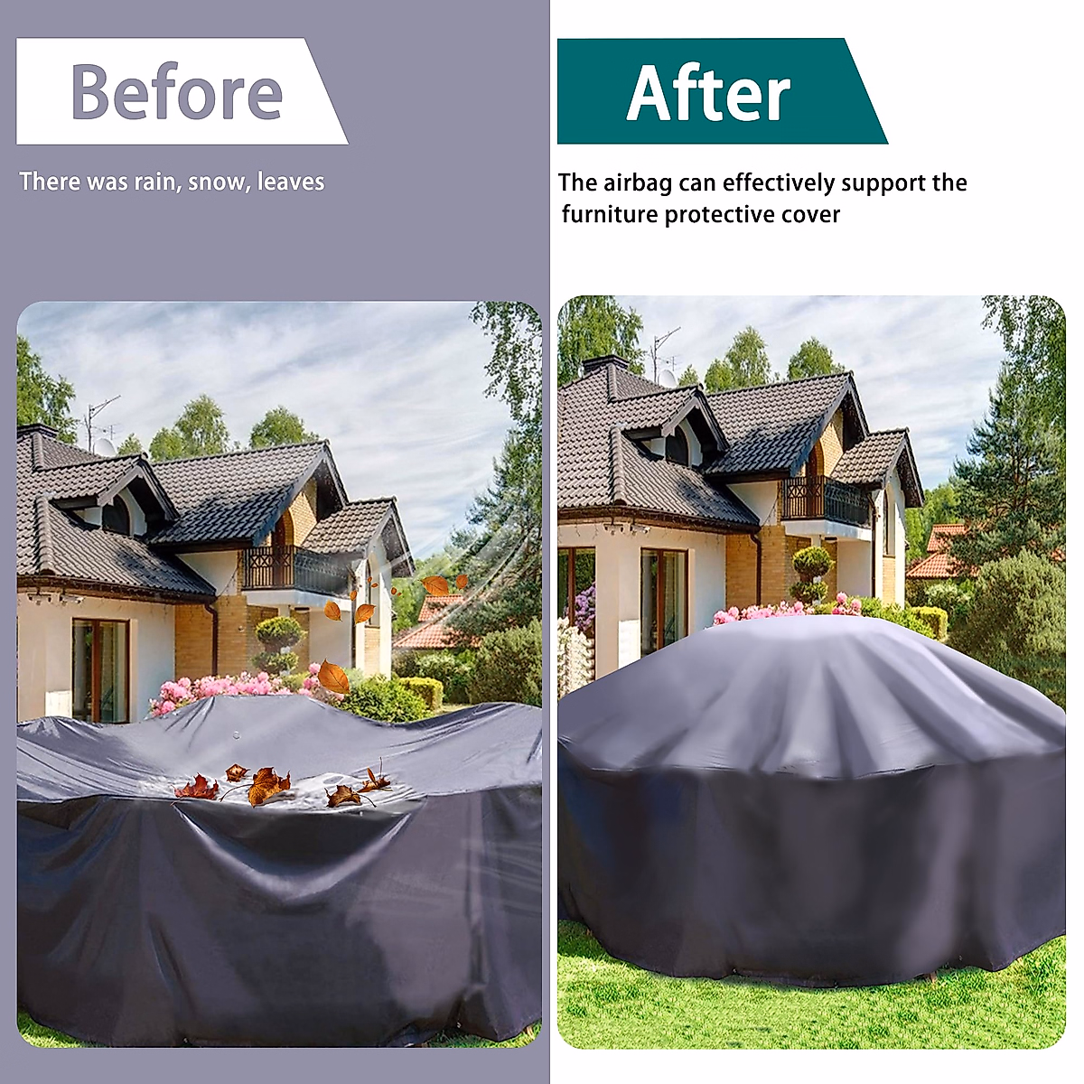 Adnee 87 x 37 Inch Patio Furniture Cover Airbag-Rectangle PP Patio Table Cover Air Pillow-Inflatable Outdoor Furniture Cover Support Prevents Leaves,Water and Snow Pooling