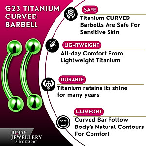 bodyjewellery 2pcs 16g Curved Barbell Bar Green Titanium Eyebrow Cartilage Helix Conch Ring Bar Stud Rook Lip Earrings Tragus B2MCH