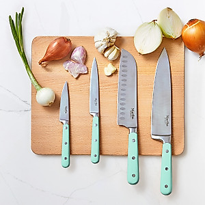 MARTHA STEWART Eastwalk 14 Piece High Carbon Stainless Steel Cutlery Knife Block Set w/ABS Triple Riveted Forged Handle Acacia Wood Block - Martha Blue