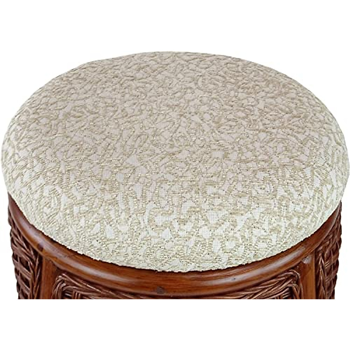 Alexa Small Foot Stool with Cushion, Natural Handmade Rattan Wicker, Dark Walnut Color