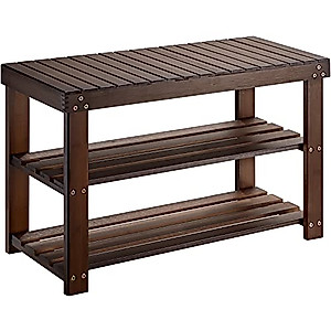 Pipishell Bamboo Shoe Rack Bench, 3 Tier Sturdy Shoe Organizer, Storage Shoe Shelf, Holds up to 300lbs for Entryway Bedroom Living Room Balcony, Brown