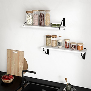 Inforth Wall Shelves, Wood Wall Mounted Shelves for Wall Storage, Floating Shelves for Wall Display with Metal Bracket, Hanging Shelves for Bedroom Kitchen Living Room (White, 17 Inches)