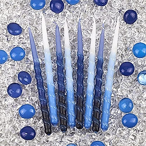 Zion Judaica Ltd Set of 45 Dripless Hanukkah Candles Spiral Candle Includes a DIY Dreidel, Prayer Card, Standard Size Menorah Candles for Eight Nights of Chanukah, Multi Tone Blue and White Ombre