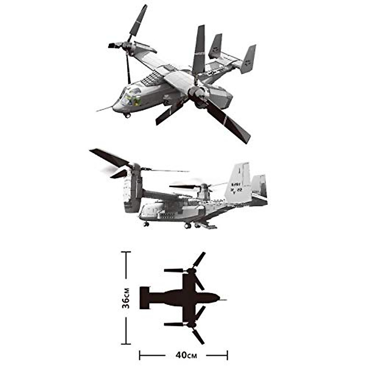Bell Boeing V-22 Osprey Tiltrotor Aircraft Fighter Model Well Detailed Building Blocks Brick Building Set Aircraft Model Building Toy Plane Helicopter Toy Bricks Set - For Teens and Adults