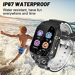 Waterproof Kids Game Smart Watch with 26 Puzzle Game HD Touchscreen Camera Video Music Player Pedometer Alarm Clock Flashlight Educationals Learning Toys for Girls Boys 3-12 Years Old (Black)