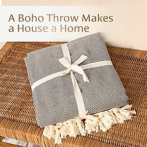 Luxurious Turkish Cotton Blanket - Soft, Large, Lightweight, and Breathable - Boho Style for Bed, Couch, and Home