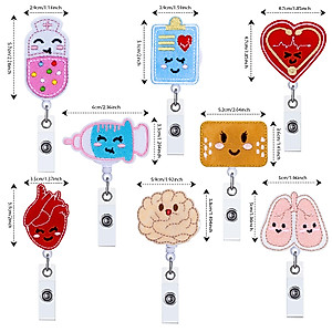 8 Pieces Felt Nurse Badge Reel Retractable Badge Holders Brain Heart Lung ID Badge Reel Cute Felt Badge Holder with Alligator Clip and Retractable Cord for Office School Hospital Nurses Teacher