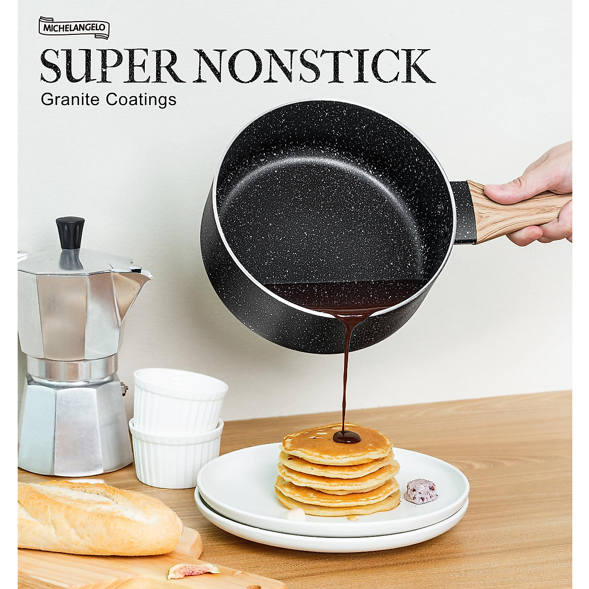 MICHELANGELO Saucepan Set with lid, Nonstick 1Qt & 2Qt Saucepan Set with Lid, Small Sauce Pot with Lid, Nonstick Sauce Pan 1Quart & 2 Quart, Stone Derived Coating Sauce Pan Set, Small Pot with Lid