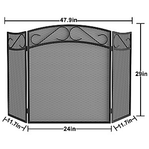 Fire Beauty Fireplace Screen for Wood Burning Fireplace Foldable 3 Panel Wrought Iron Fireplace Cover with Protective Mesh Fire Spark Guard for Indoor Outdoor Flat Guard Fire Screens Black