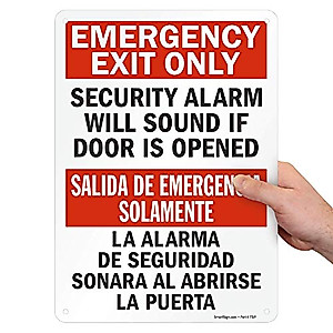 SmartSign "Emergency Exit Only - Security Alarm Will Sound If Door Is Opened" Bilingual Sign | 10" x 14" Plastic