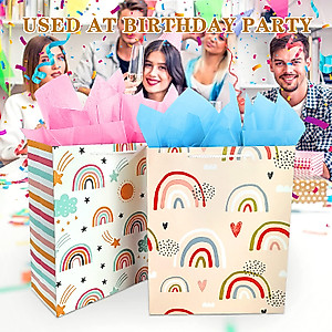 Gift Bag for Girls, Birthday Large Gift Bag Bulk Set Included 2 Pack Paper Gift Bags with Tissue Paper, Rainbow Gift Bags for Kids, Baby, The Colorful Pink Red Gift Bags with Handles, The Pretty Present Bag Gift Bags for Birthday, Party, Baby Shower (12.5