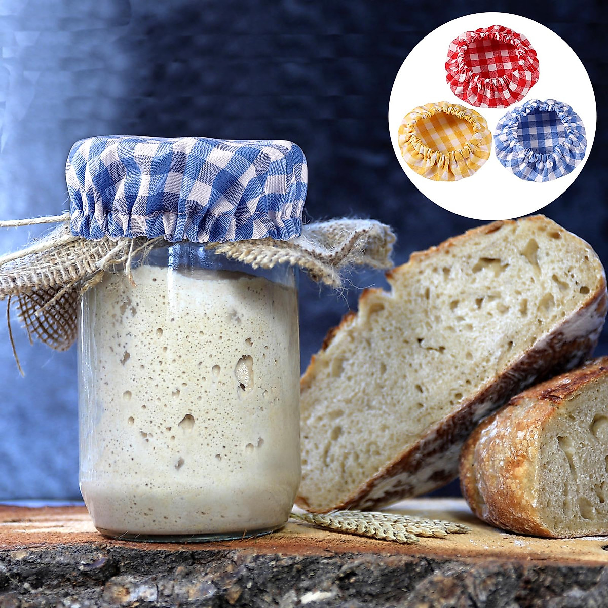 6pcs Jar Cloth Covers, Plaid Cloth Jar Covers Elastic Unbleached Cloth lid Reusable Sourdough Starter Bowl Cover Dough Basket Cover Preserving Lids for 3-4 Inch Jar Mouth Baking Supplies