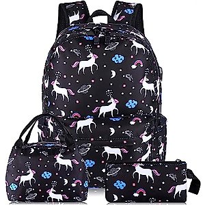 SCIONE Cute School Backpack for Girls, Teens School Bag with USB Charging Port Water-Resistant Black Canvas Bookbag, Preschool Daypack Elementary BackBag, Back to Shool Supplies Gifts for Kids