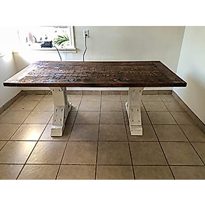 Farmhouse Redwood Rustic Table, Reclaimed Wood, Dark Brown and White