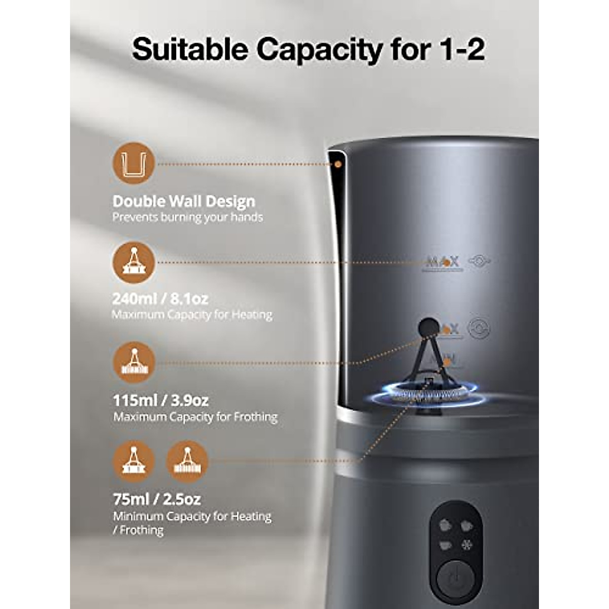 RATRSO Milk Frother, Electric Milk Steamer Soft Foam Maker with Two Whisks for Frothing and Heating Milk, 4 IN 1 Multifunction for Hot & Cold Froth, Automatic off & Easy Cleaning