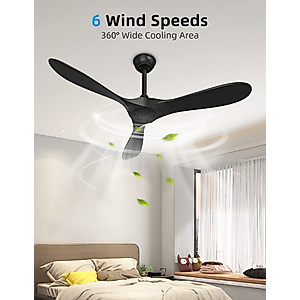 BECLOG Ceiling Fan With Remote Control,Indoor/Outdoor Ceiling Fans with Noiseless DC Motor and 3 Downrods.60inches,Ceiling Fans No Lights Plastic Fan Blade Black