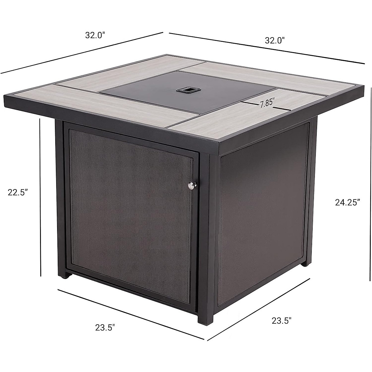 Grand Patio Outdoor Propane Fire Pit Table 32-Inch Square Gas Fire Pit with CSA Safety Approval 40000 BTU Heat Sling Base Ceramic Tile Top and Lava Rock for Garden, Backyard, and Deck Parties