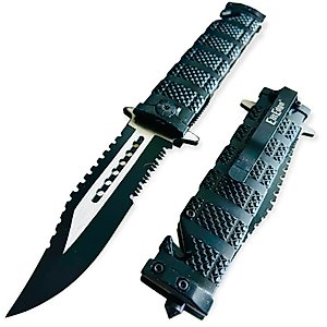 BladeDealUSA 8.5” Black Military Knife Assisted Open Folding Pocket knife. Hunting, Camping Accessories