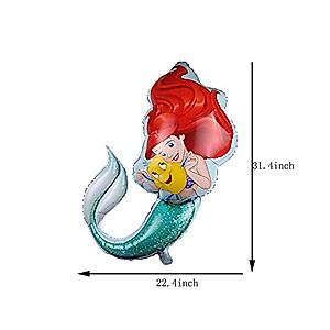 7pcs Mermaid Foil Balloons Birthday Party Supplies, Mermaid Mylar Balloon Kit for Little Mermaid Theme Birthday Party Decorations for Girls, Baby Shower, Backdrop