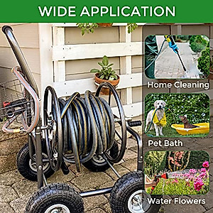 LAUREL CANYON Garden Hose Reel Cart, Heavy Duty Hose Reel Cart with 4 Wheels, Storage Basket Design, 6' 5/8" leader hose include, Holds 250-Feet of 5/8" Hose Capacity for Garden & Yard, Black