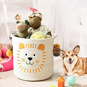 INough Toy Storage Baskets Cute Laundry Basket with Handles Dog Toy Storage Basket Durable Large Cotton Rope Storage Bins Home Organizer Solution for Office, Bedroom, Closet, Toys & Laundry (Lion)