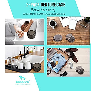 Denture Case Kit - 2 Pack - Definitely No-Leak Denture Bath Case for Home and Travel Kits Denture Cup with Strainer & Magnetic Mirror,Completely Clean Care for Retainer, Mouth Guard, & Denture (Grey)