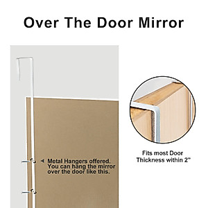 NeuType Over The Door Mirror Full Length Mirror Hanging Over Door or Leaning Against Wall or Mounted On Wall, 44"x16", White, No Stand